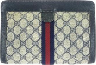 Gucci Pre-owned Vintage GG Supreme Canvas Leather Clutch - Femme - Pre-owned - Bleu - Taille: ONE Size