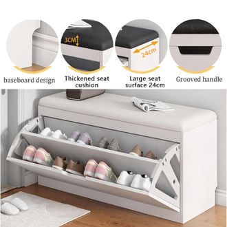 Generic Aufbewahrungsbank Mit Sitzgelegenheit, Vielseitiger Schuhorganizer, Hocker Mit Stauraum, 2-st&ouml;ckige Schuhbank Aus Holz, F&uuml;r Flur Balkon Diele Wohnzimm