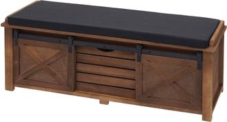 Mendler Sitzbank mit Staufächern HWC-H53AM, Polsterbank Sitz-Kommode, Shabby-Look Massiv-Holz Metall Stoff 43x102x33cm - braun