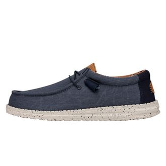 HeyDude Wally Washed Canvas Herren - Slip on Schuhe - Mokassin Stil, Navy, 45 EU