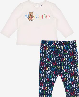 Moschino Ensemble t-shirt et legging en jersey de coton imprimé - Bleu