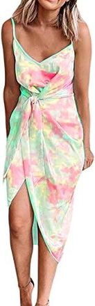 Generic Robes amincissantes d&eacute;t&eacute; pour femmes, sans manches, col trap&egrave;ze, soleil, 2026, Rouge, XL