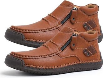 Generic Tuthrav Chaussures de conduite à enfiler en cuir pour homme - Fabriquées à la main - Bout large - Soutien de la voûte plantaire, marron clair, 42 1/3 