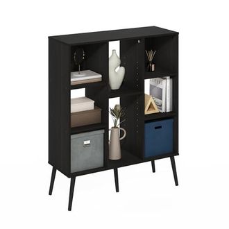 Furinno Claude Mid Century Stil 8-W&uuml;rfel B&uuml;cherregal, B&uuml;cherregal, Aufbewahrungsorganisator mit Holzbeinen, Espresso
