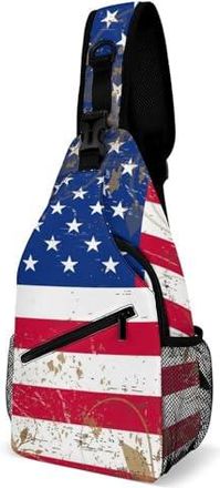 Generic Multifonction Sacoche Porté épaule Drapeau américain rétro vintage Sacs à Bandoulière Antivol,Polyester Crossbody Bag pour Randonnée Cyclisme Homme