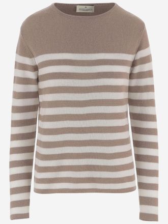 Bruno Manetti Womens Cashmere Sweater With Striped Pattern Beige