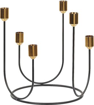 Beliani Mehrarmiger Kerzenst&auml;nder Kerzenhalter Kerzendeko Schwarz/Gold Metall 6-flammig