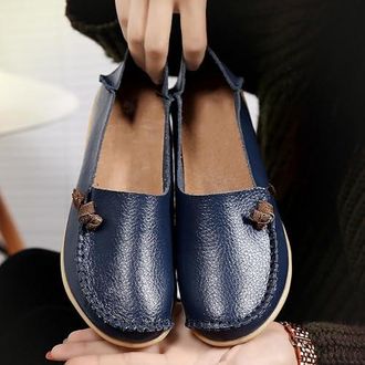 Generic Chaussures plates à enfiler en cuir pour femme - Mocassins décontractés à bout rond - Mocassins confortables et décontractés à bout rond - Mocassins p