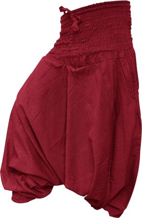 Shopoholic Fashion einfarbig locker sitzend Haremshose Aladdin Hippie Hose, Einfarbig Rot Maroon