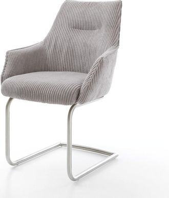 DELIFE Freischwinger Alja-Flex mit Armlehnen Cord Silbergrau Freischwinger rund Edelstahl Taschenfederkern, Esszimmerstühle