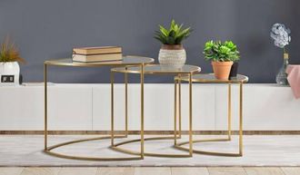 Dmora Couchtisch Laetitia 60x60x50h cm Gold, abgerundete Ecken