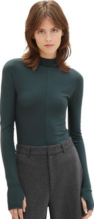 Tom Tailor Damen Batwing T-Shirt mit Stehkragen, huntsman green, L