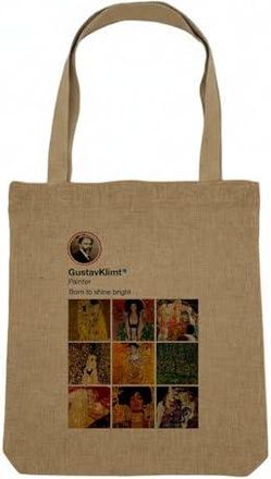Fabulous Sac Shopping Tote Bag Aspect Lin - Gustav Klimt R&eacute;seaux Sociaux Peinture Peintre - Sac de Courses Toile Epaisse 360g Beige Naturel Cabas Port&eacute; Epaule 
