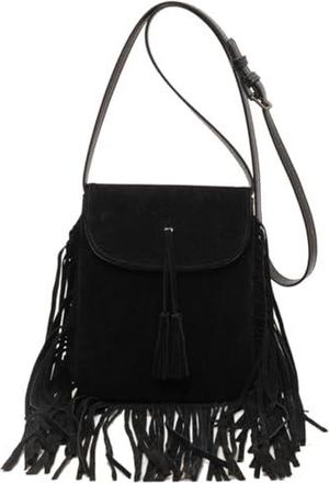 Generic Faux daim Trassels Sacs &agrave; bandouli&egrave;re Ethnique Averarm Bag Vintage Mini - Sac pour t&eacute;l&eacute;phone pour femmes Travailler pour les voyages de shopping, Noir