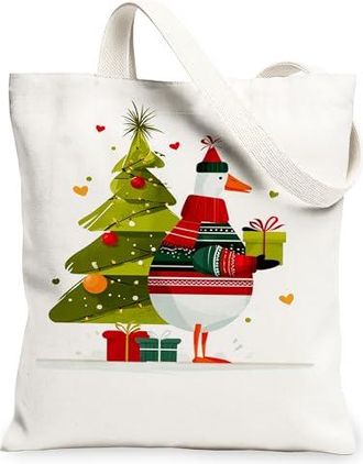 Generic Sacs fourre-tout en toile doie de No&euml;l, motif arbre de vacances, sacs d&eacute;picerie r&eacute;utilisables, r&eacute;tro, l&eacute;gers, lavables, blanc, 13x15 Inch
