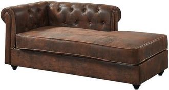 Vente-Unique M&eacute;ridienne Droite Chesterfield en Microfibre Aspect Cuir Vieilli SHIREL