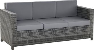 OUTSUNNY Poly-Rattan Sofa mit Kissen 3-Sitzer Garten Loungesofa Metall Polyester Grau 185 x 70 x 80 cm