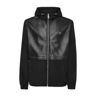 Philipp Plein Homme, Vestes, Noir, Taille: M Nylon/Leather Hooded Jacket LS
