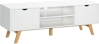 HOMCOM Meuble TV Banc TV sur Pied Moderne Scandinave 2 Portes 2 niches en Bois Blanc 150L x 39l x 50H cm