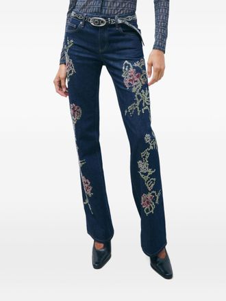 Tory Burch Floral Embroidered Jeans - Navy