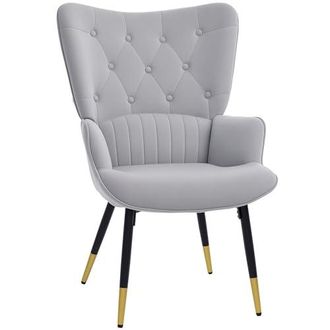 HOMCOM Fauteuil Individuel Fauteuil Dormant Tapiss&eacute; en Velours avec Haut Dossier Accoudoirs et Pieds en Acier Style Moderne 68x72x103 cm Gris
