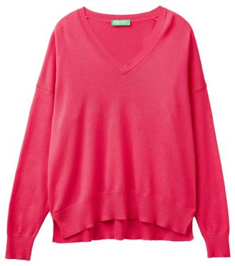 Benetton Damen T-Shirt V-Ausschnitt M/L 103cd401g Pullover, Rot Magenta 34l, XS