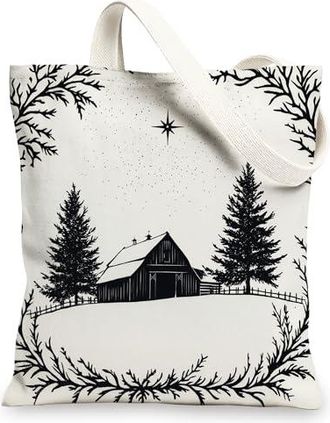 Generic Sac fourre-tout dhiver vintage en toile pour faire du shopping, 33 x 38,1 cm, sac d&eacute;picerie r&eacute;utilisable pour homme et femme, peinture esth&eacute;tique, d&eacute;c