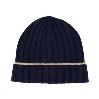 Brunello Cucinelli Homme, Accessoires, Bleu, Taille: L B&eacute;ret en Cachemire C&ocirc;tel&eacute;