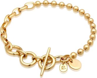 Elli Armband - Armband Kugel Gliederkette Knebelverschluß 925 Ste - Gr. 19 CM - in Gold - für Damen