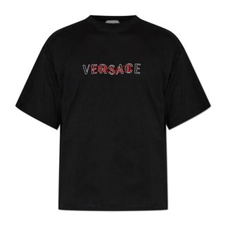 Versace Homme, Tops, Noir, Taille: L T-shirt Regular en jersey de coton avec logo brod&eacute;