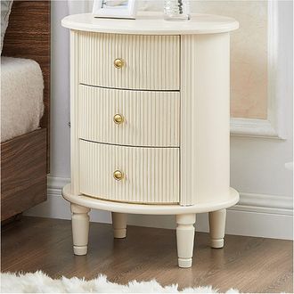 Generic Runder Holz-Beistelltisch mit 3 Schubladen, Sofa-Beistelltisch, Nachttisch, Couch-Beistellschrank, Nachttisch for Wohnzimmer/Schlafzimmer/Ecke(White)