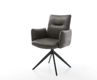 DELIFE Drehstuhl Jova-Flex mit Armlehnen Mikrofaser Anthrazit Vintage Kreuzgestell breit Schwarz 360&deg; drehbar Wippfunktion Taschenfederkern, Esszimmerst&uuml;hle