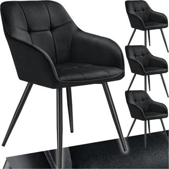 TecTake Lot 4 chaises rembourrées en velours matelassé et dossier continu noir