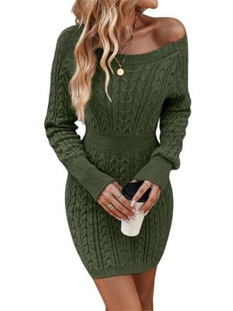 Generic Jupe pull &agrave; manches longues en tricot torsad&eacute; pour femme, pull &agrave; col rond, couleur unie, crayon de corps, robe portefeuille d&eacute;contract&eacute;e, Vert, XL