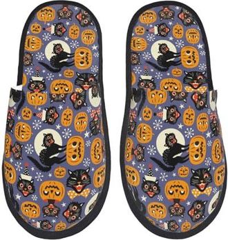 Generic Imprimé Chats Effrayants Et Citrouilles DHalloween Pantoufles Moelleuses Automne Pantoufles En Peluche Légères Slippers Pour Femme Intérieur Chambre L