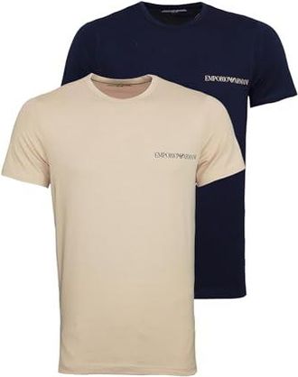 Emporio Armani Mens 2-Pack Core Logoband Crew Neck T-Shirt, Beige/Bleu Marine, M (Lot de 2) Hommes