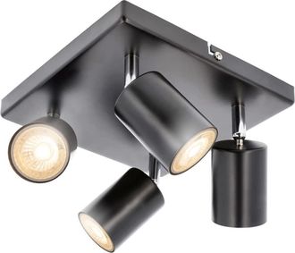 CGC Lighting CGC Quadratischer schwarzer vierk&ouml;pfiger GU10-Deckenstrahler Deckenleuchte Chrom Winkel verstellbare K&ouml;pfe LED