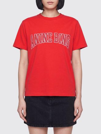 Anine Bing T-shirt &agrave; col ras du cou en coton avec logo contrastant et manches courtes