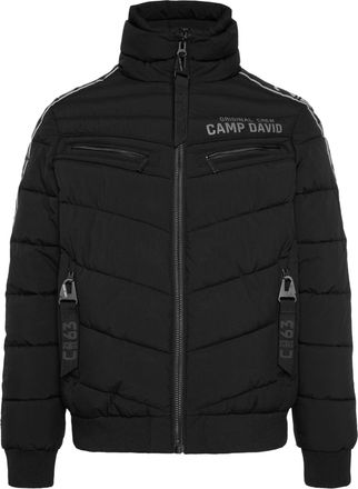 Camp David Herren Steppblouson mit Doppelkragen und Logo-Tapes (DE/NL/SE/PL, Alphanumerisch, XXL, Regular, Regular, Black)