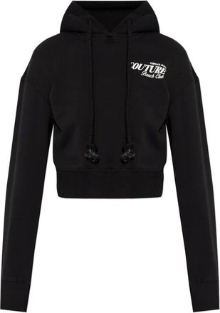 Versace Jeans Couture Femme, Sweatshirts et sweats &agrave; capuche, Noir, Taille: 38 FR Logo Crop Sweat &agrave; capuche