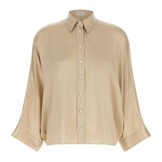 Brunello Cucinelli Stretch Silk Satin Shirt - - Blouses & Shirts - Damen - Beige - L