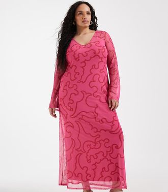 Never Fully Dressed Plus Never Fully Dressed Curve - Robe longue en tulle &agrave; motif cachemire - Rose