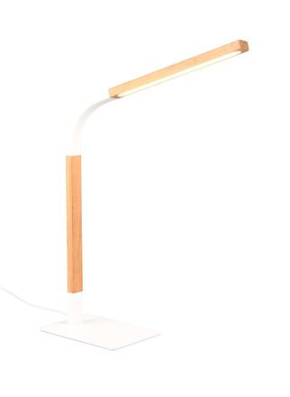 Trio Leuchten Tischleuchte Norris 545210131, Metall Wei&szlig; matt, Holz naturbelassen, inkl. 11 Watt LED, Dimmer