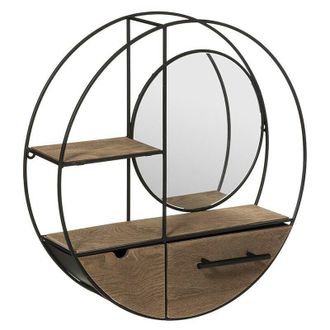Atmosphera Atmosphera - tag&egrave;re murale Miroir m&eacute;tal et bois D50cm cr&eacute;ateur dint&eacute;rieur