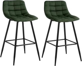 Woltu Lot de 2 Tabouret de Bar Design Chaise Haute pour Bar Bistro siège en Velours avec Repose-Pieds Cadre en métal,Vert Foncé