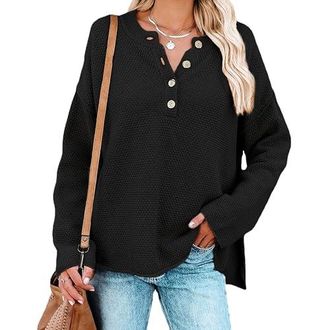 Generic Pull Oversize en Tricot &agrave; Manches Chauve-Souris pour Femme, Coupe Ample, col en V, Taille L, Collection 2025