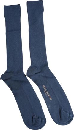 Dolce & Gabbana unisex, Sous-v&ecirc;tements, Bleu, Taille: ONE Size Chaussettes Bleues en Coton avec Logo au-dessus du Mollet