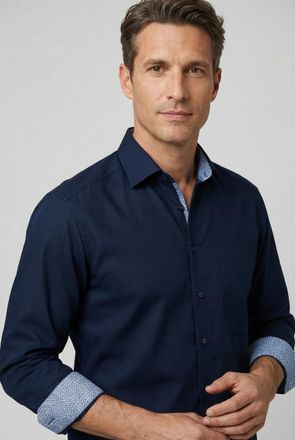 Olymp Businesshemd OLYMP Luxor comfort fit, Herren, Gr. 49, N-Gr, blau (kobalt), Web, Obermaterial: 100% Baumwolle, comfort fit, Hemden