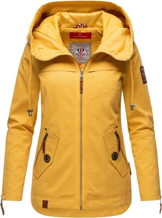 Navahoo Damen Jacke Fr&uuml;hling &Uuml;bergangsjacke Parka Mantel Kapuze B692 [B692-Wek-Senfgelb-Gepunktet-Gr.S]