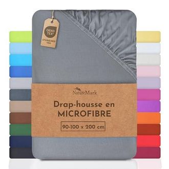 NatureMark Drap de lit en Microfibre à Prix réduit! Beaucoup de Tailles et de Couleurs Marchandise de Marque (Drap de lit 90x200-120x200 cm, Gris Moyen)